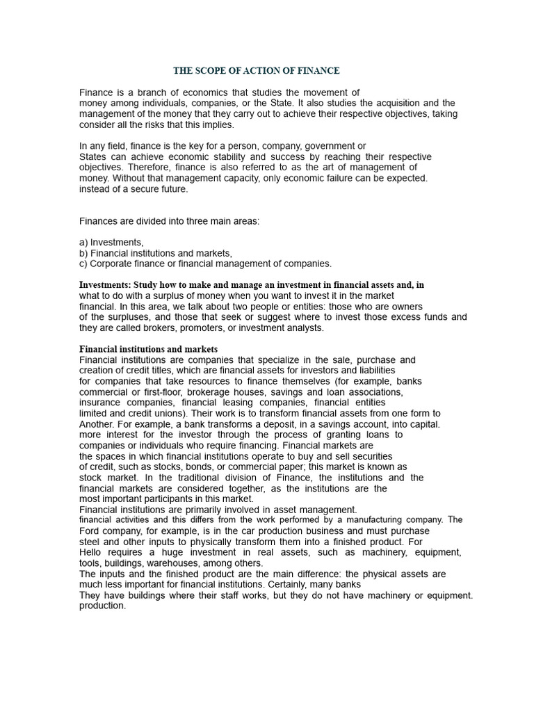 Understanding Finance's Key Areas | PDF | Securities (Finance) | Investing