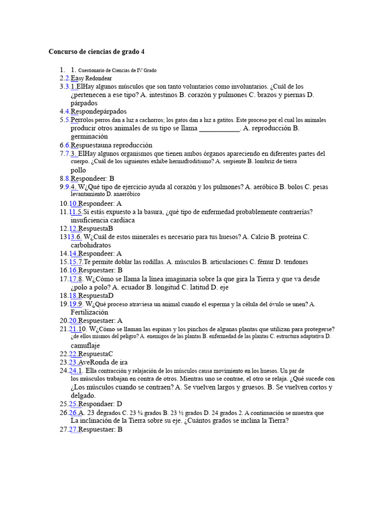 Concurso de Ciencias de 4to Grado | PDF | Tierra | Músculo