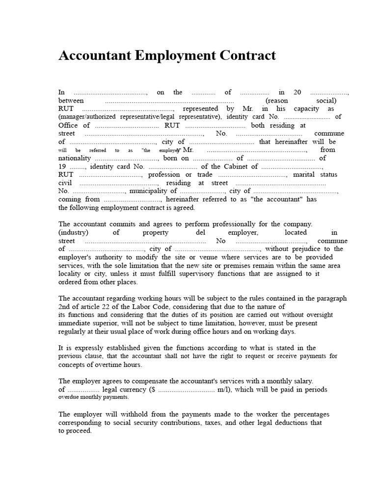 Accountant Employment Contract Template | PDF | Employment | Social ...