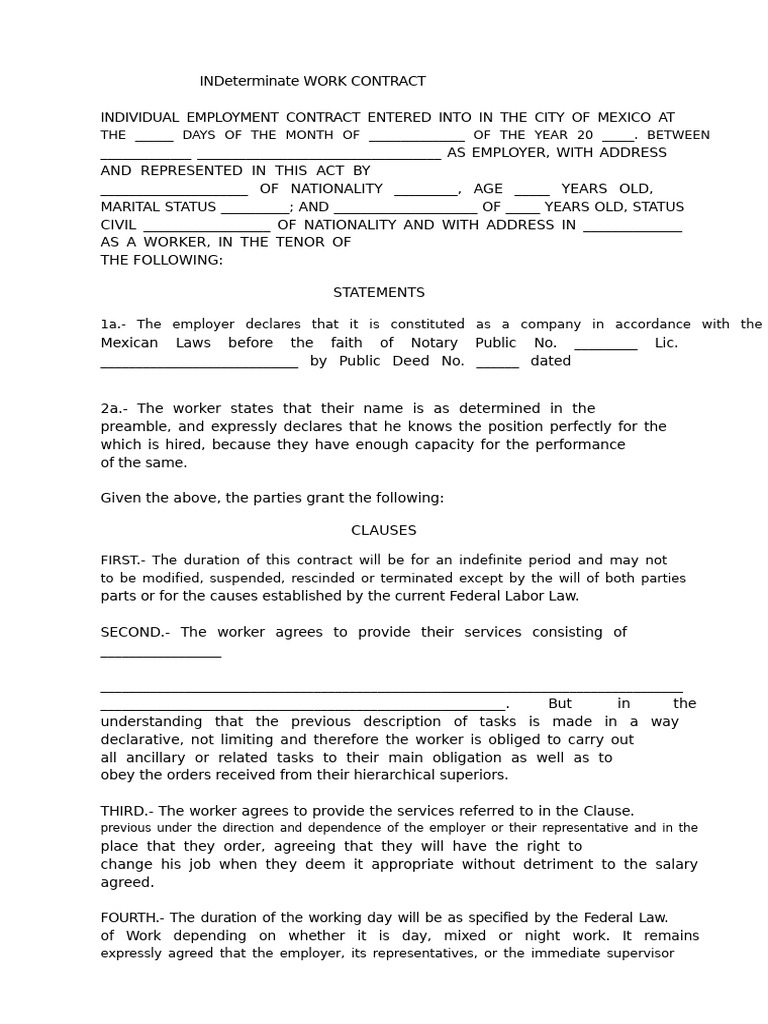 Indefinite Employment Contract | PDF | Overtime | Employment