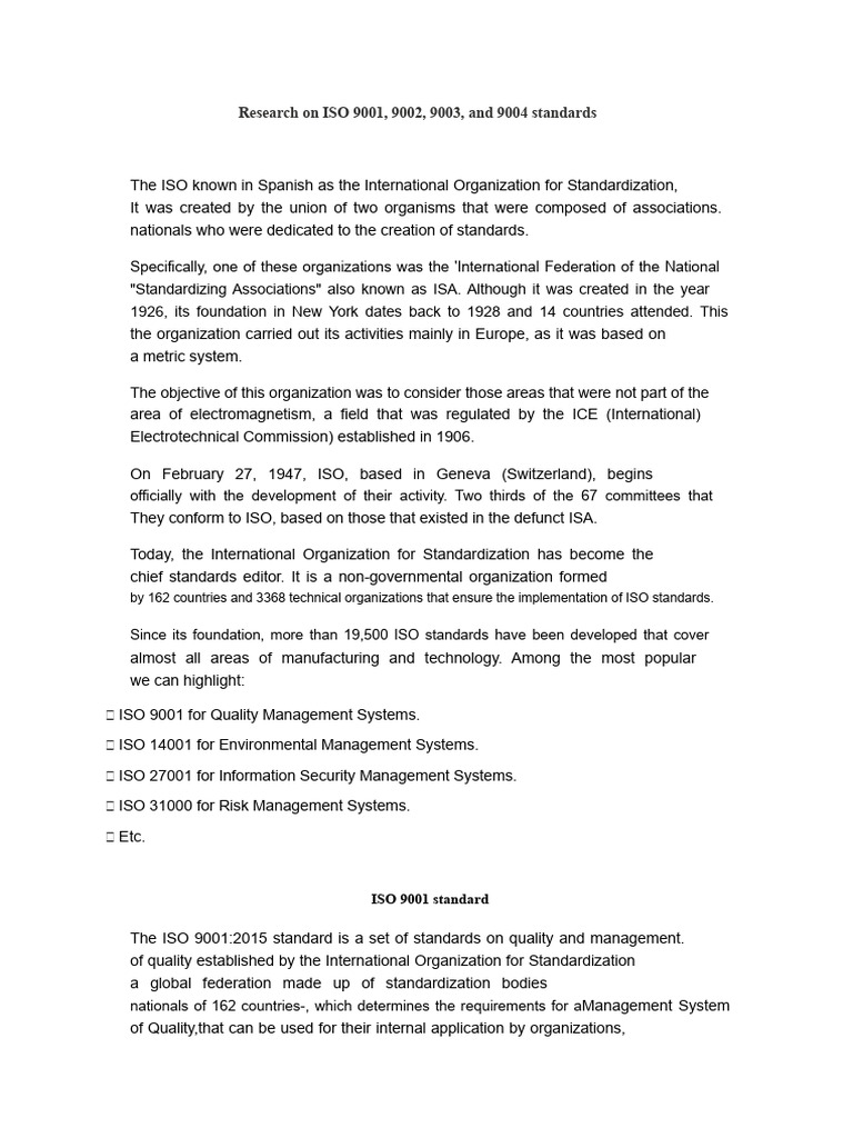 Research On ISO Standards 9001, 9002, 9003, 9004 | PDF | Quality ...