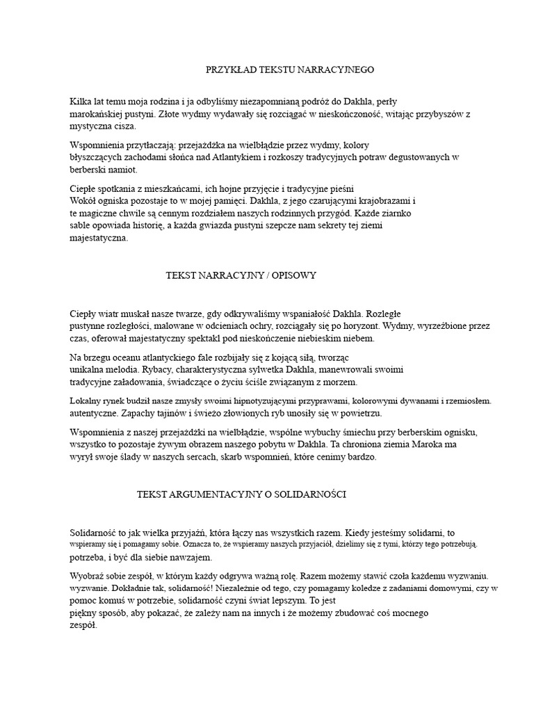 Przykład Tekstu Narracyjnego | PDF