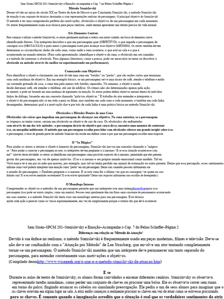Stanislavski - Método - Folha de Dicas | PDF | Ator