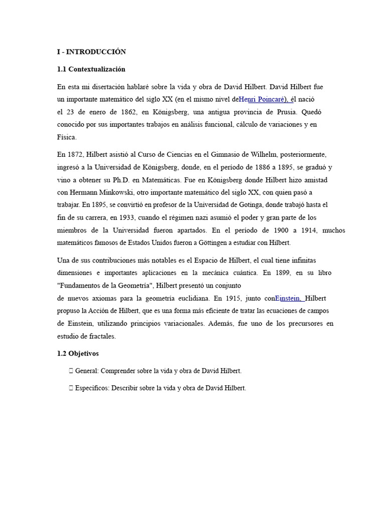 Vida y obra de David Hilbert | PDF | Matemáticas | Axioma