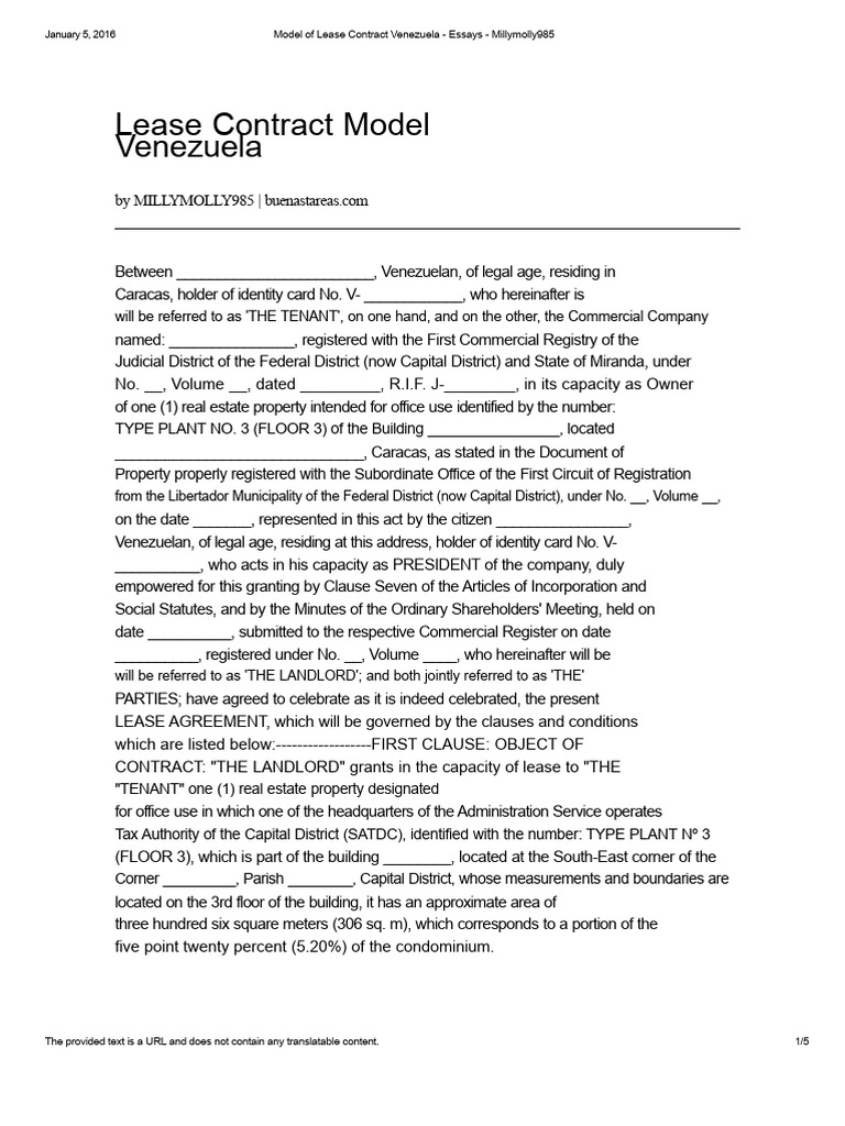 Lease Agreement Model Venezuela - Essays - Millymolly985 | PDF | Lease ...