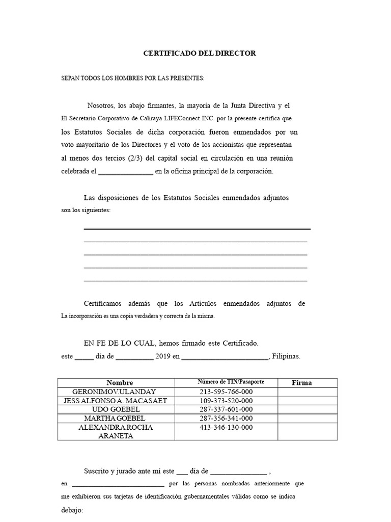 Certificado Del Director | PDF