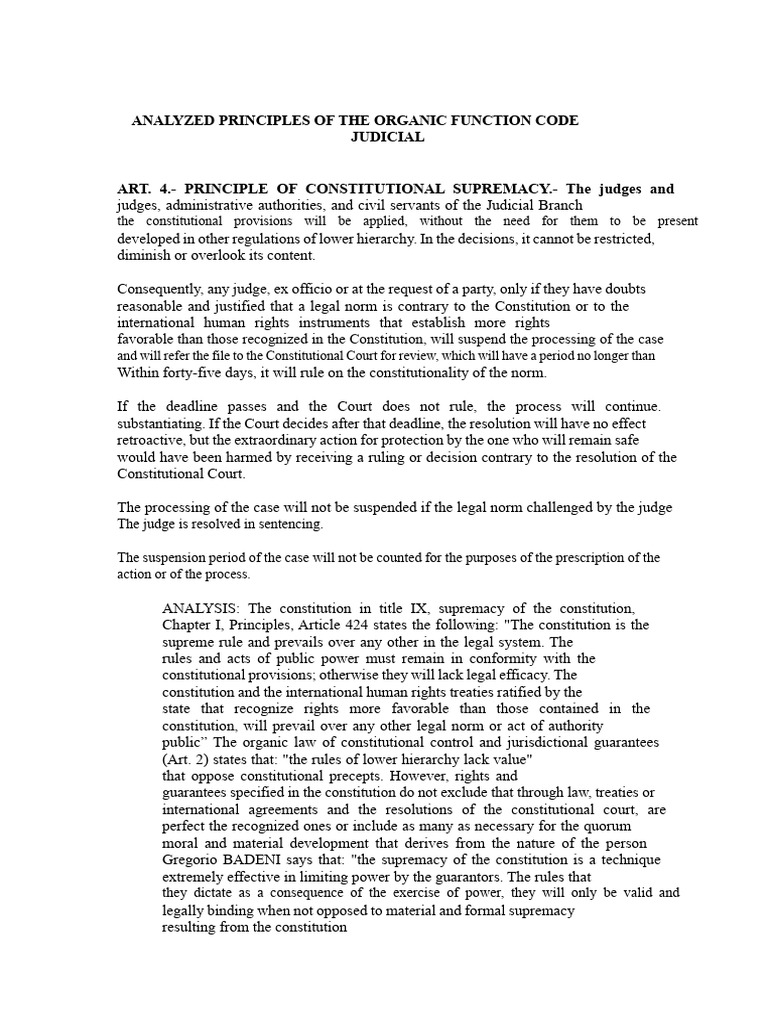 Analyzed Principles of the Organic Code of the Judicial Function | PDF ...