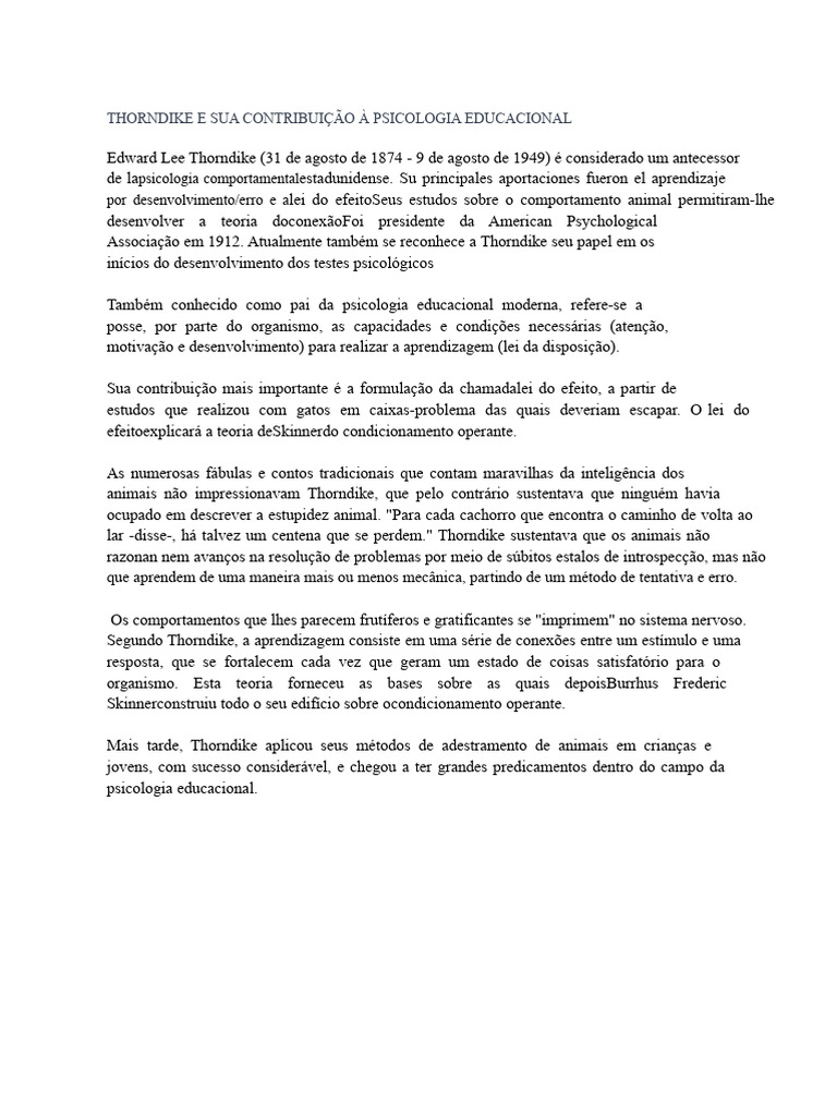 A Lei do Efeito de Thorndike | PDF