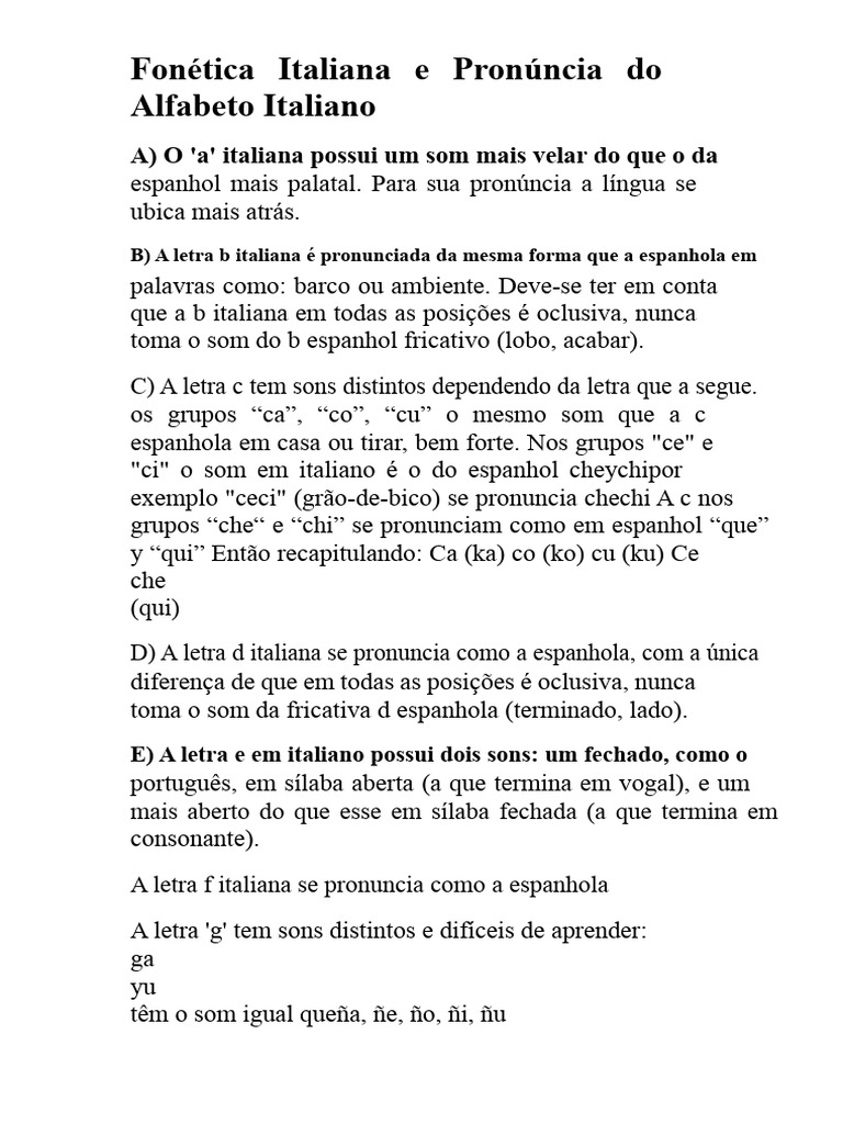4 Fonética Italiana e Pronúncia Do | PDF | Vogal | Fonética
