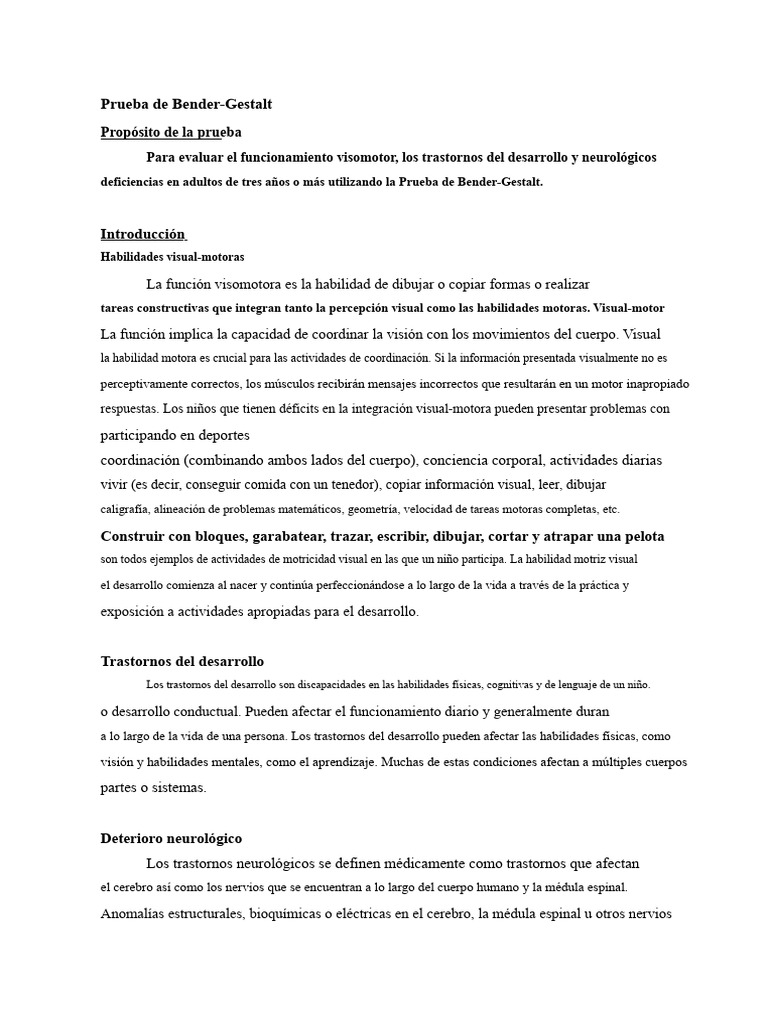 Prueba de Bender Gestalt | PDF | Trastorno del desarrollo | Neurología