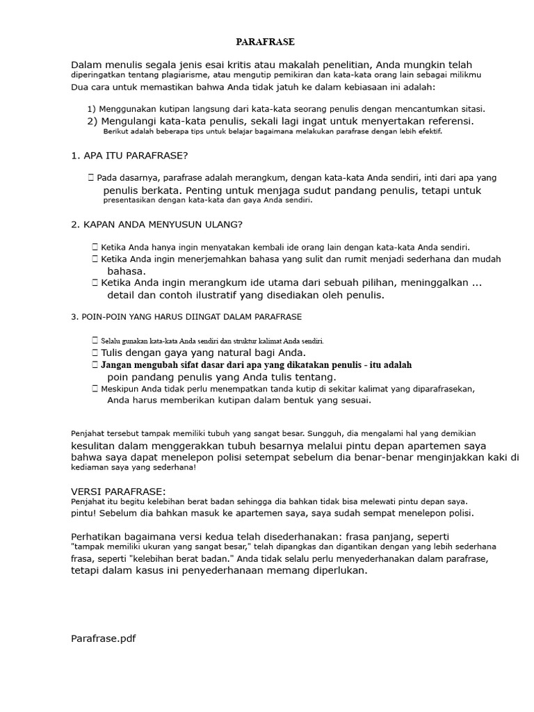 Lembar Kerja Parafrase | PDF