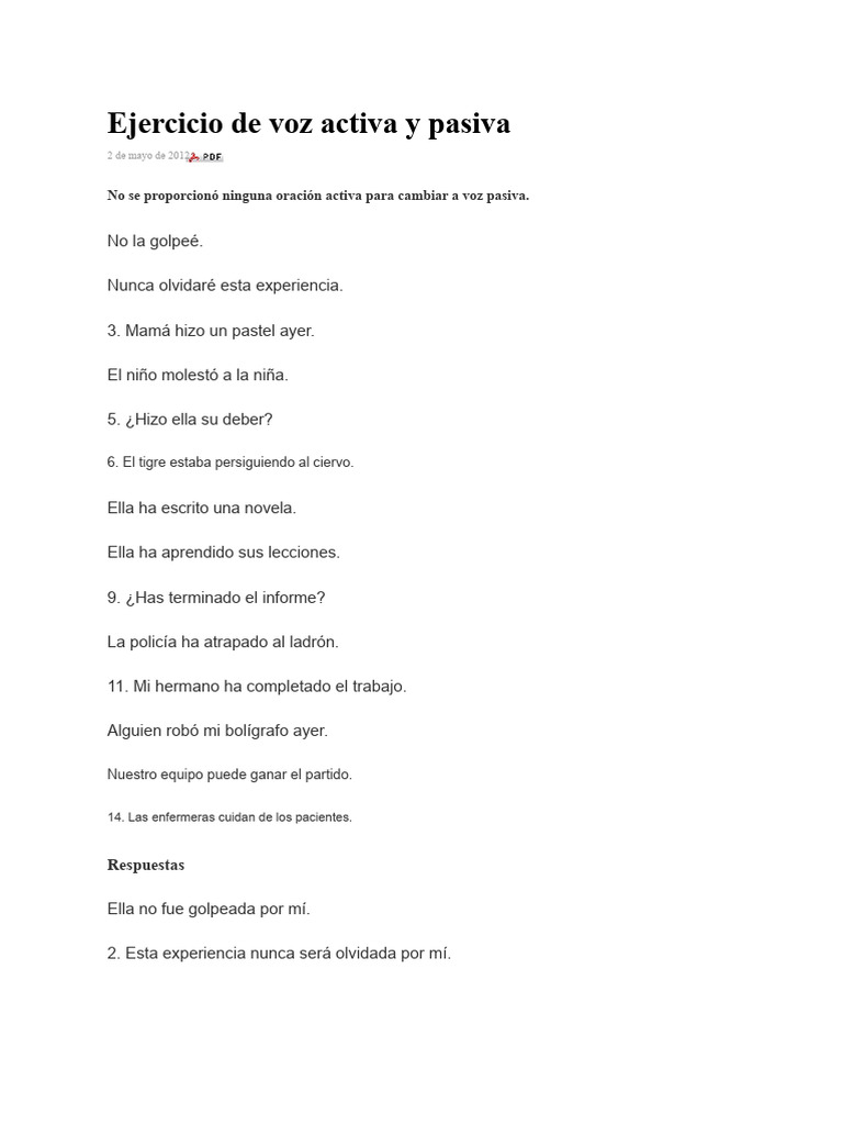 Ejercicios de voz activa y pasiva | PDF