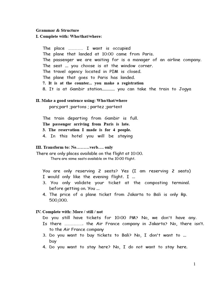 Grammar Exercises for Travel Vocabulary | PDF | Linguistics
