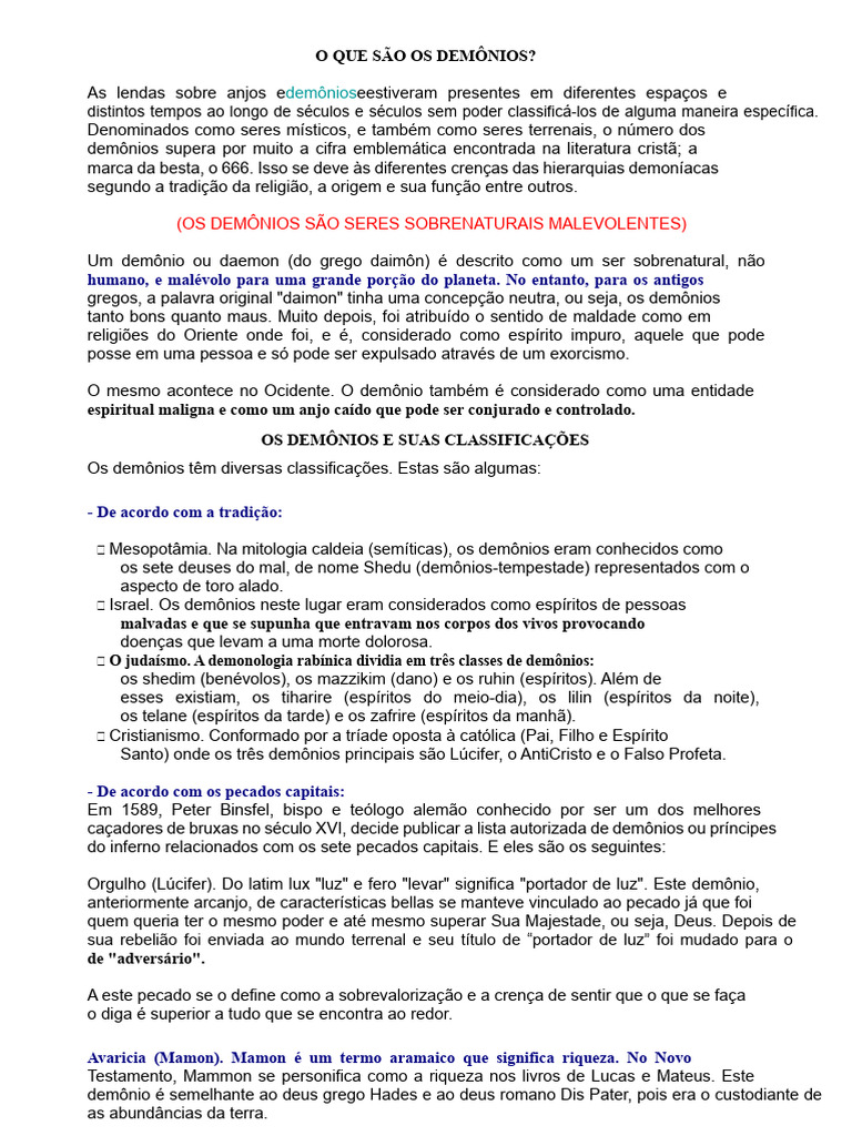 O que são os demônios | PDF | Demônios | Lúcifer