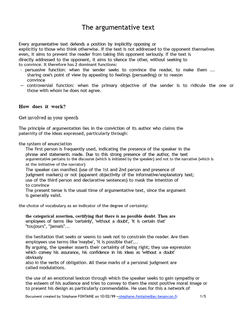 Argumentative Text Presentation | PDF | Reason | Deductive Reasoning