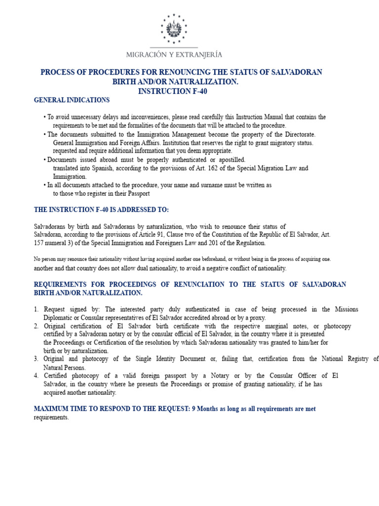 Renouncing Salvadoran Nationality Guide | PDF | Nationality | Birth ...