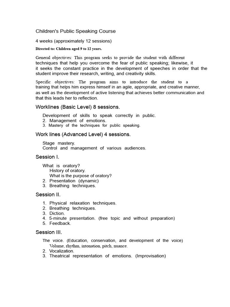 Children's Public Speaking Course | PDF | Public Speaking | Human ...