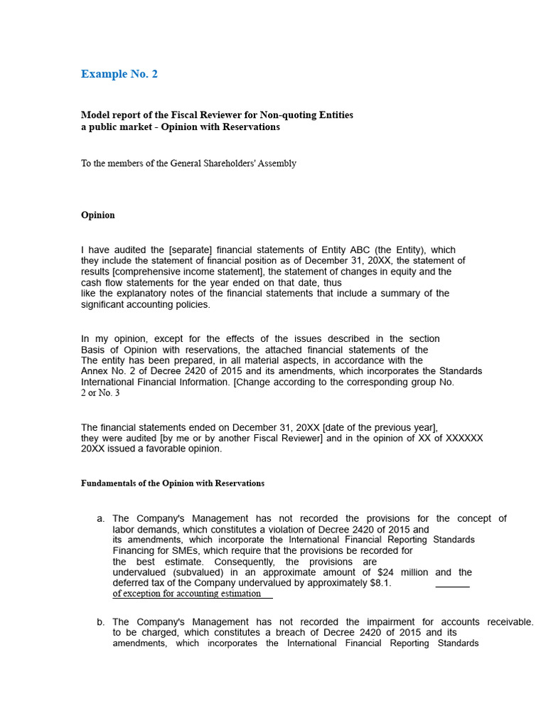 Example N2 Dict. With Reservations | PDF | Audit | Internal Control
