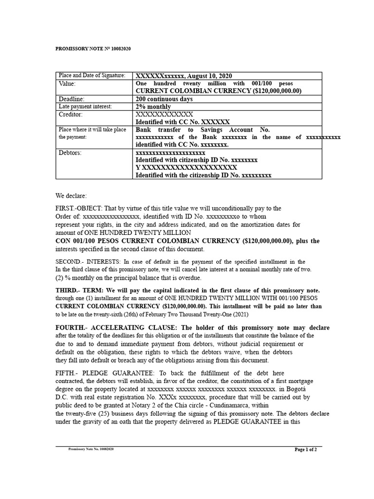 Promissory Note With Pledged Collateral | PDF | Promissory Note | Interest