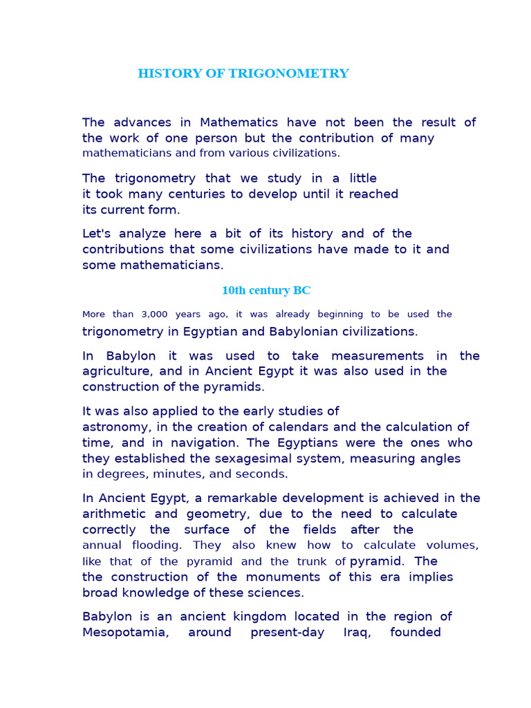 History of Trigonometry | PDF | Trigonometry | Trigonometric Functions