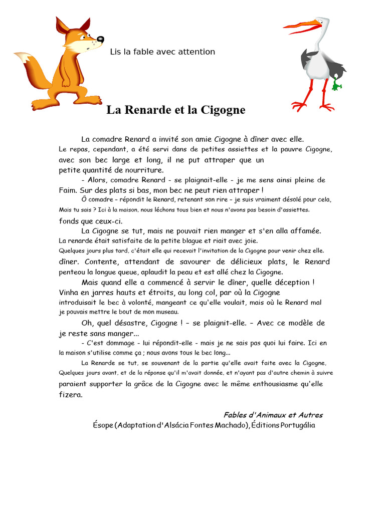 La Renard Et La Cigogne - Fable Et FT | PDF | Fable