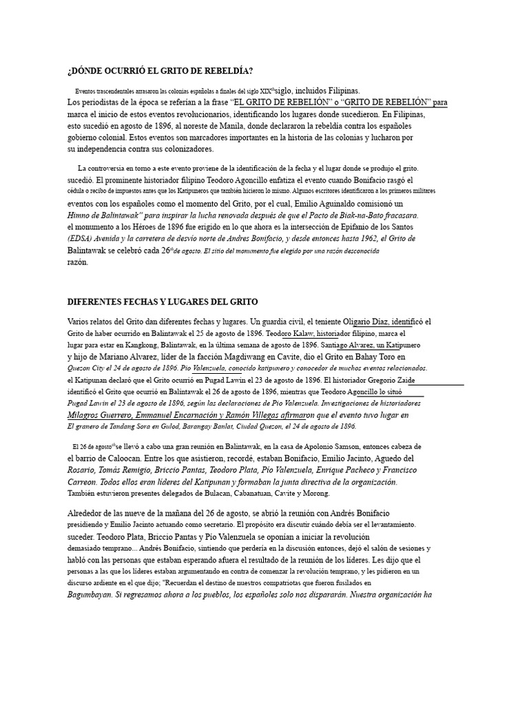 ¿Dónde Ocurrió El Grito de Rebelión? | PDF | Filipinas