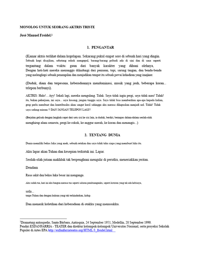 Monolog Sedih Seorang Aktris | PDF