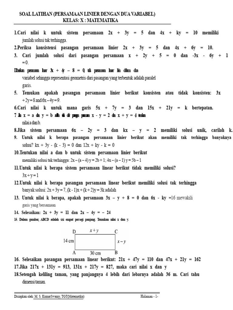 Soal Praktik Persamaan Linier Dalam Dua Variabel Kelas X | PDF