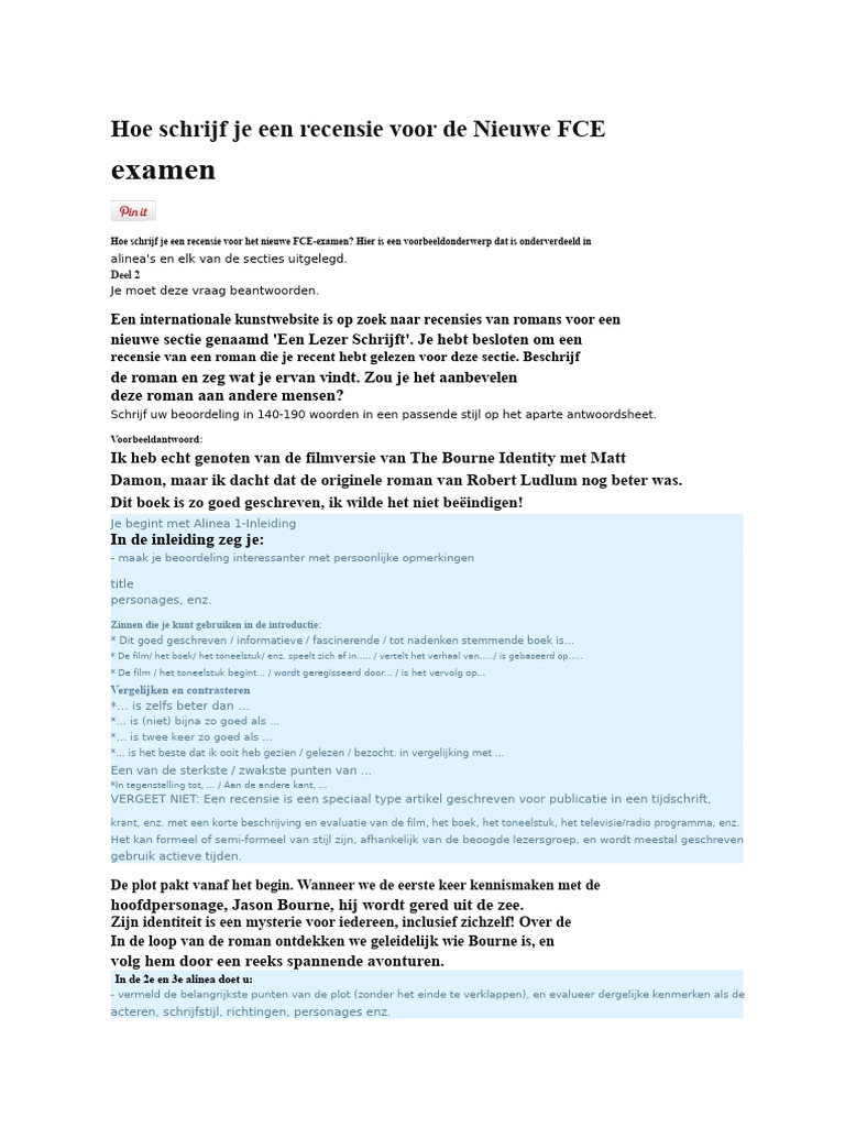 Hoe Een Recensie Te Schrijven Voor Het Nieuwe FCE-examen | PDF