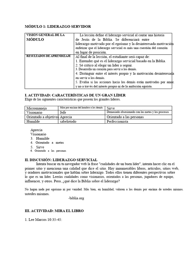 Módulo 1: Liderazgo Servidor: Visión General de La | PDF | Liderazgo | Amor