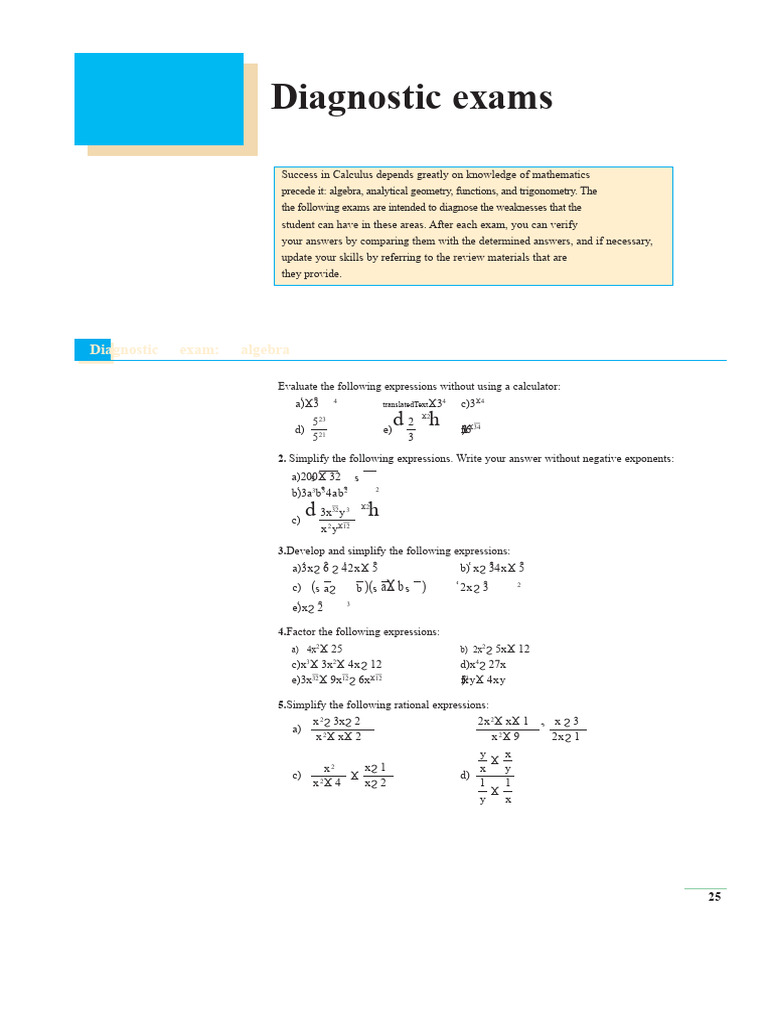 diagnostic exams.pdf | PDF | Circle | Algebra
