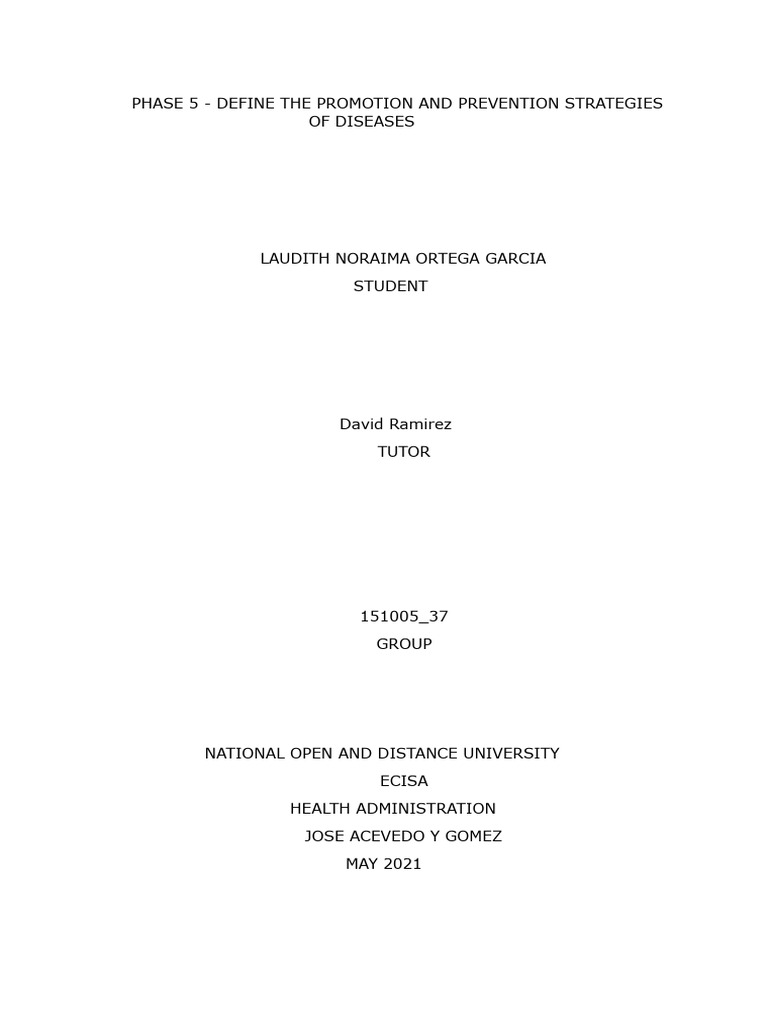 Phase 5 - Define The Promotion and Disease Prevention Strategies | PDF ...