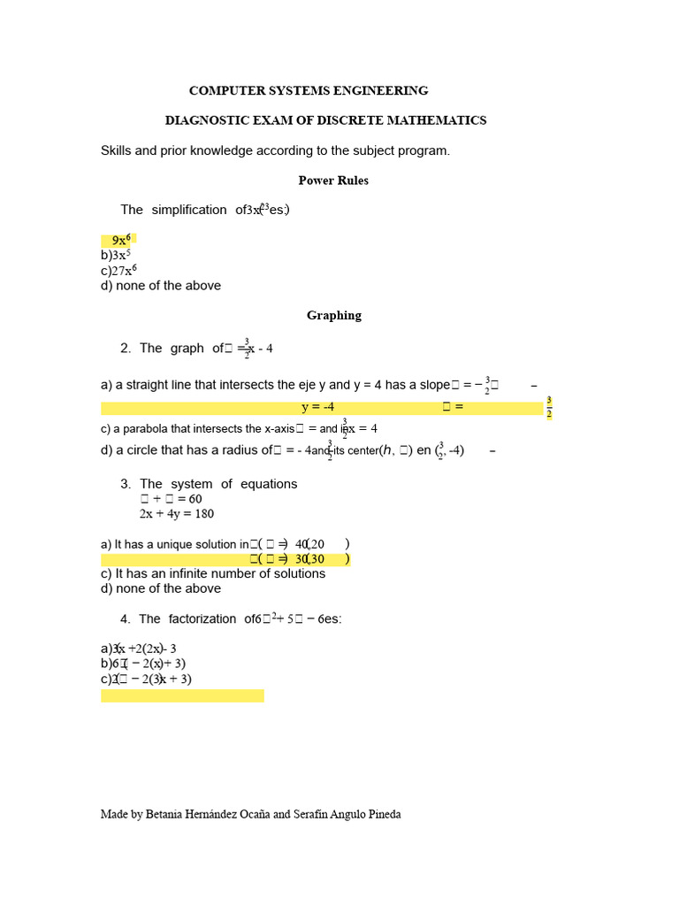 Discrete Mathematics Diagnostic Exam | PDF | Mathematics | Logic