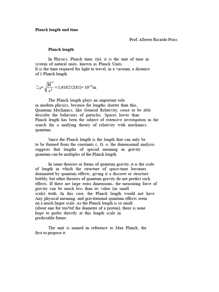 Planck Length and Planck Time | PDF | Gravity | Time