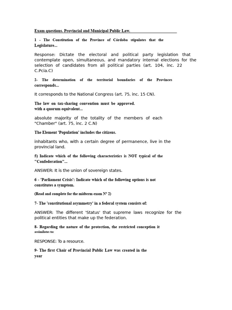 Partial 1 Provincial and Municipal Public Law | PDF | Constitution ...