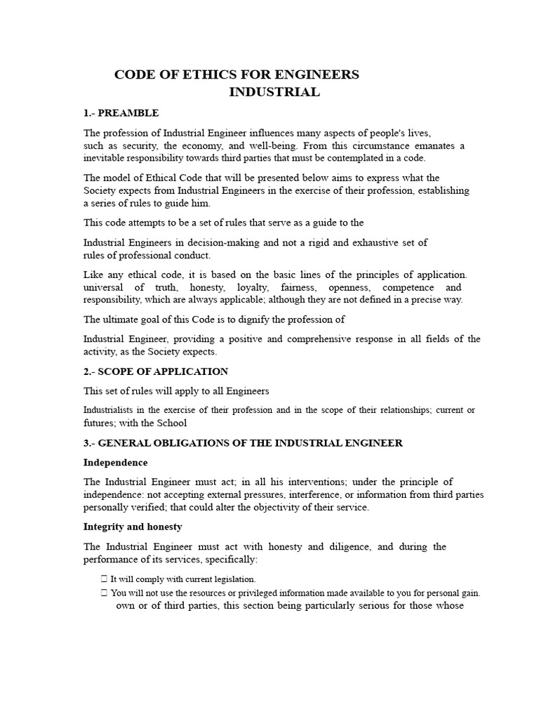 Industrial Engineering Ethics Code | PDF | Crimes | Crime & Violence