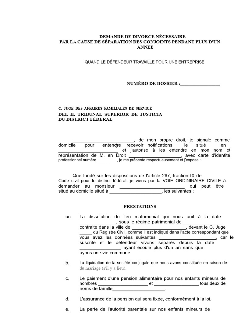 Demande de divorce pour séparation prolongée | PDF | Divorce ...