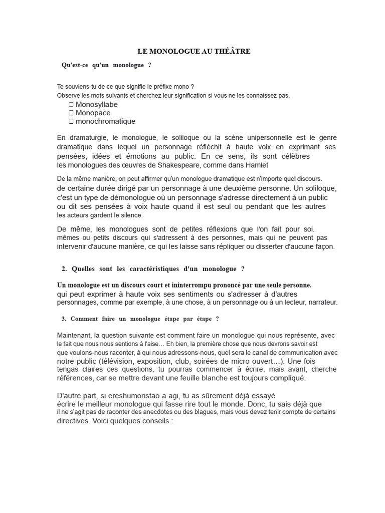 Le Monologue Au Théâtre | PDF | William Shakespeare