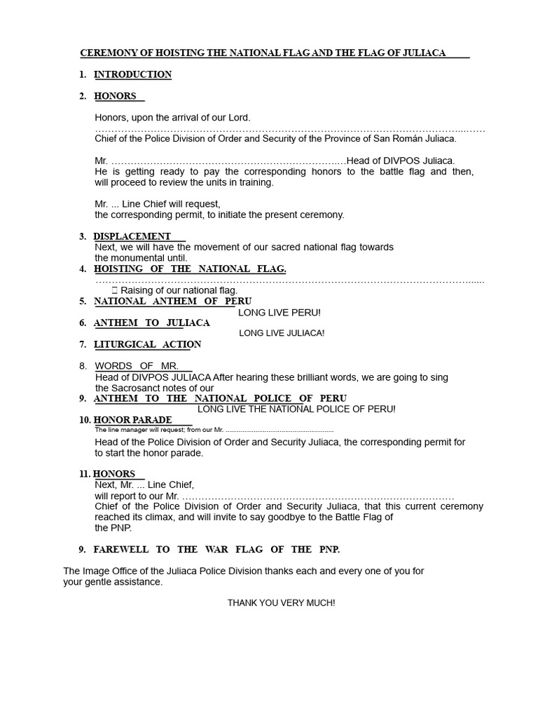 Ceremony Script For The Raising of The National Flag 2017 | PDF | Police