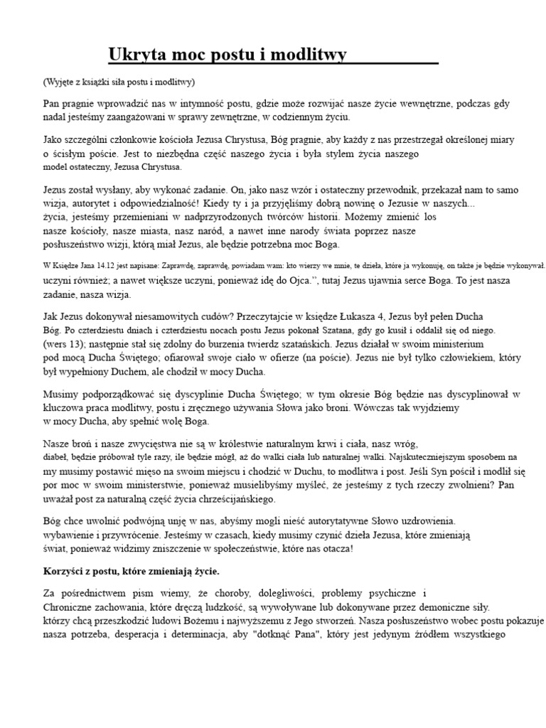 Ukryta Moc Postu I Modlitwy | PDF