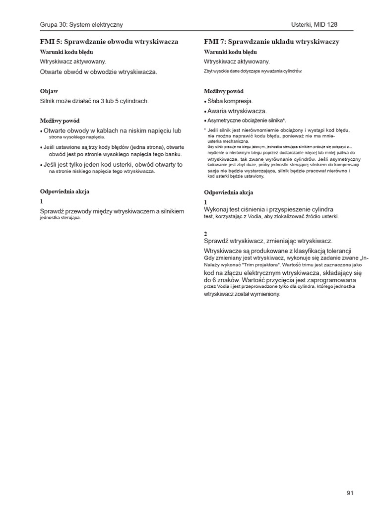 FMI 5: Sprawdzanie Obwodu Wtryskiwacza FMI 7: Sprawdzanie Układu ...