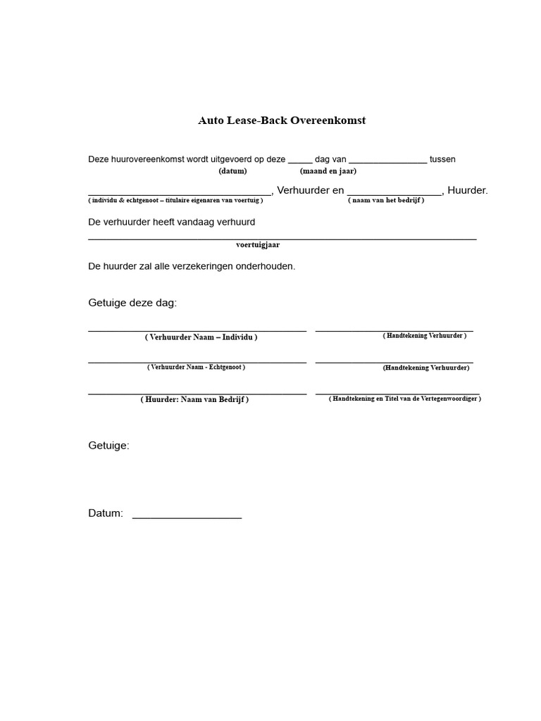 Auto Lease Back Overeenkomst | PDF