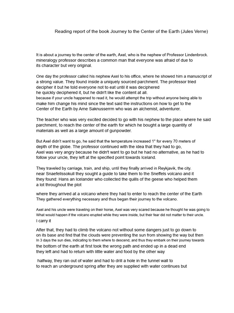 Reading Report of The Book Journey To The Center of The Earth | PDF ...