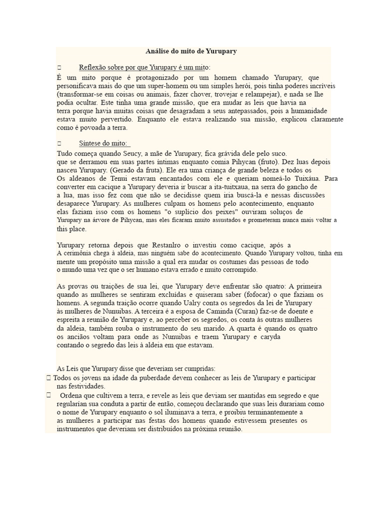 Mito de Yurupary: Análise e Significado | PDF | Morte | Lua
