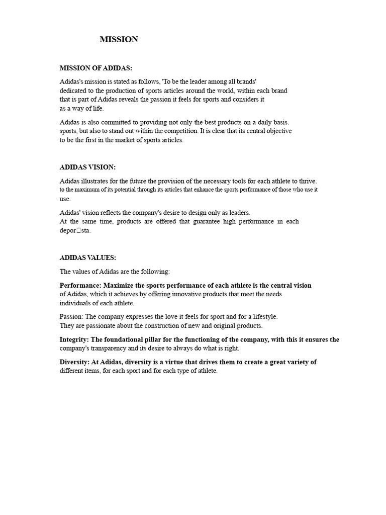 Adidas Mission, Vision, and Values | PDF