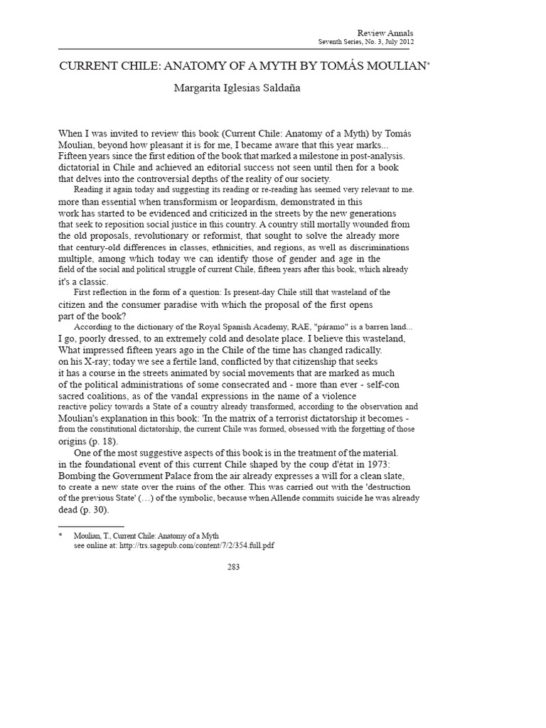 Current Chile: Anatomy of a Myth Review | PDF | Chile | Political Science