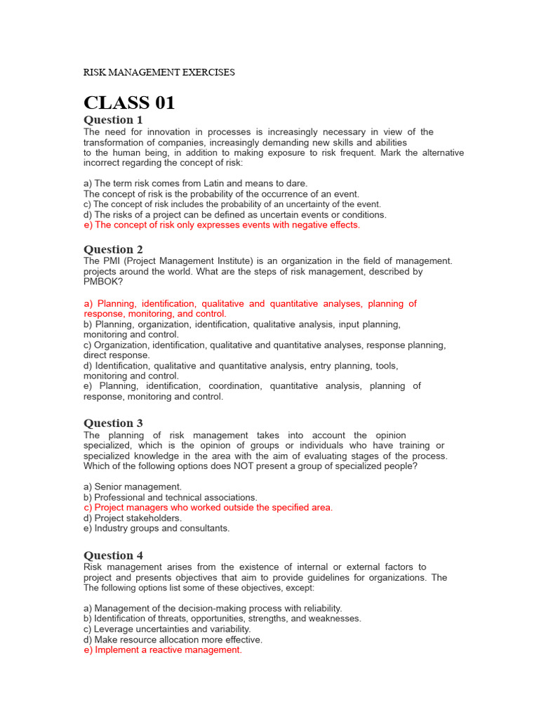 Risk Management Exercises | PDF | Risk | Occupational Safety And Health