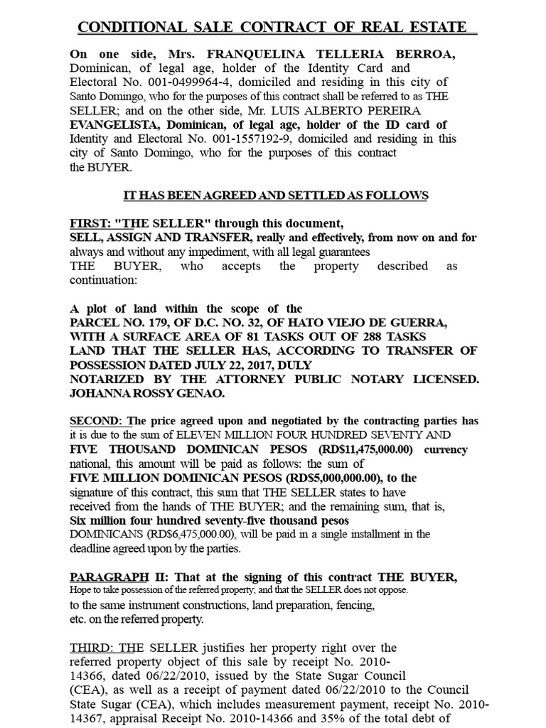 Contract of Conditional Sale of Property - Franquelina Telleria Berroa ...