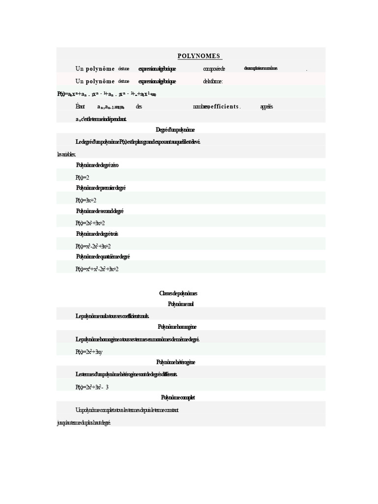 Introduction aux polynômes et leurs types | PDF | Polynôme | Sciences ...