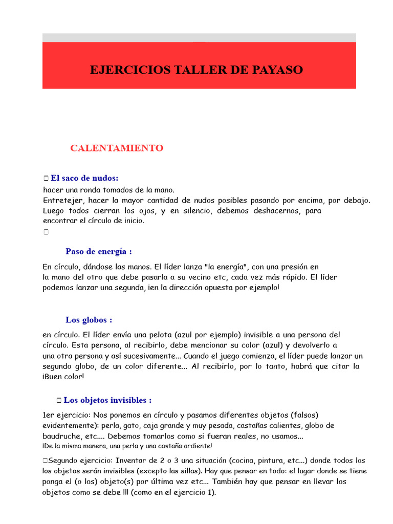 ejercicios taller de payasos | PDF | Payaso